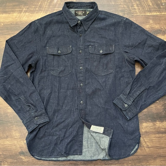 Ralph Lauren Double RL | Shirts | Rrl Double Rl Ralph Lauren Dark Indigo Cotton Linen Denim ...